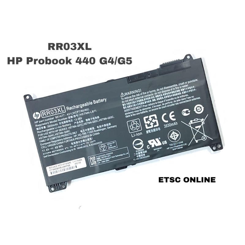 Battery RR03XL 48Wh Battery for HP ProBook 430 440 450 455 470 G4 G5 ...