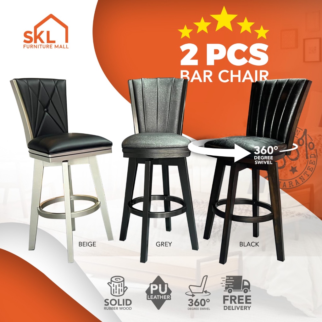 [2 SIZES] 2 PCS Swivel Bar Chair / Bar Chair 29 inch [Full Solid Wood ...