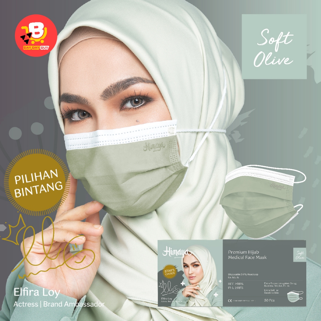 Himaya 3-Ply Hijab Premium Medical Face Mask 50s - Soft Olive (HIMAYA ...