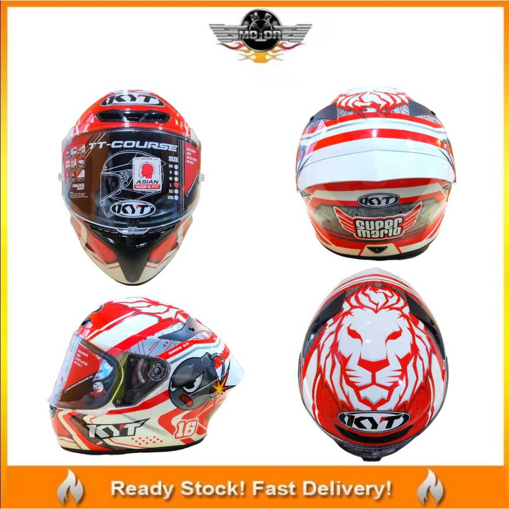 KYT TT COURSE SUPER MARIO REPLICA FULL FACE HELMET KTYSTT0010 | Shopee ...