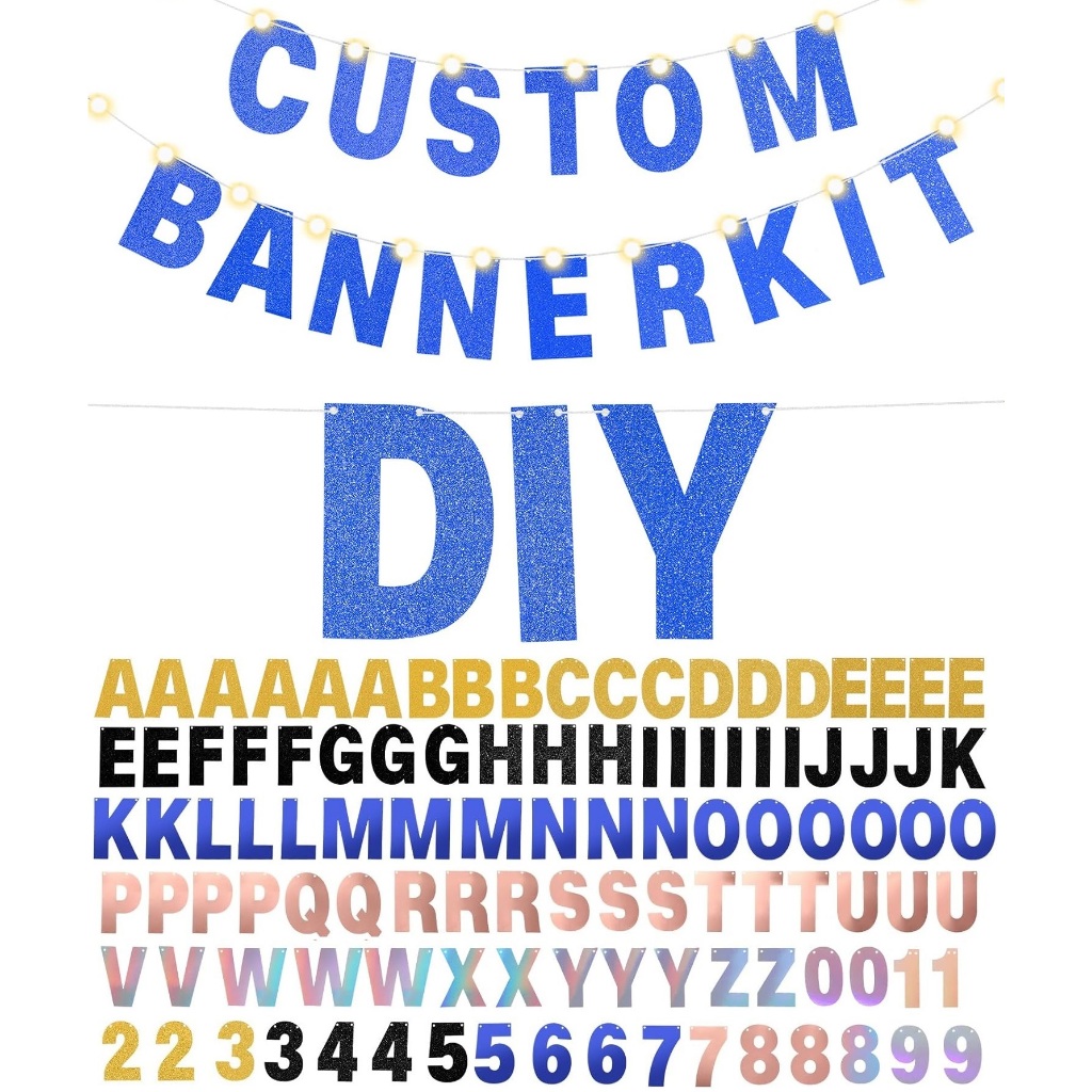 Customize Banner Blue Alphabet Letter DIY Glitter Customizable Banner ...