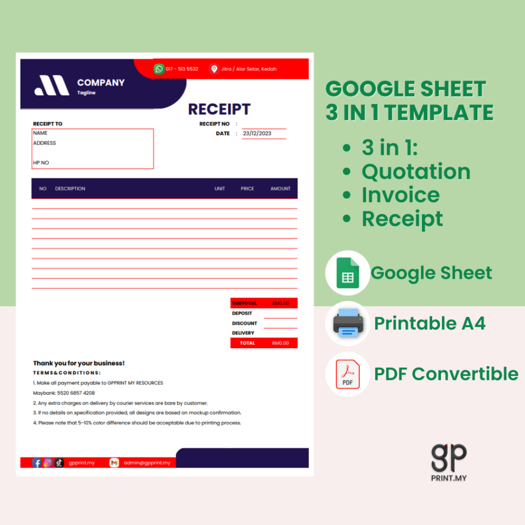 📊 GOOGLE SHEETS 📊 3 in 1 Quotation, Invoice & Receipt Template ...