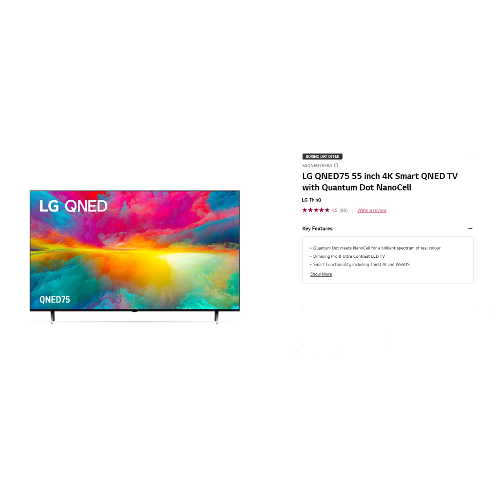 LG QNED75 55 / 65 / 75 inch 4K Smart QNED TV with Quantum Dot NanoCell ...