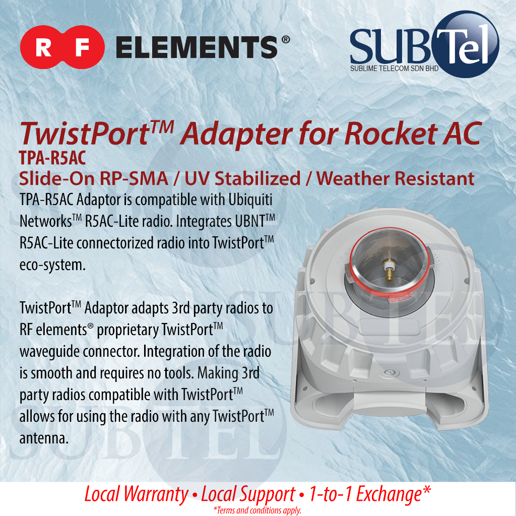 RF Elements TwistPortTM Adapter for Rocket AC TPA-R5AC 5180 to 6400 MHz ...