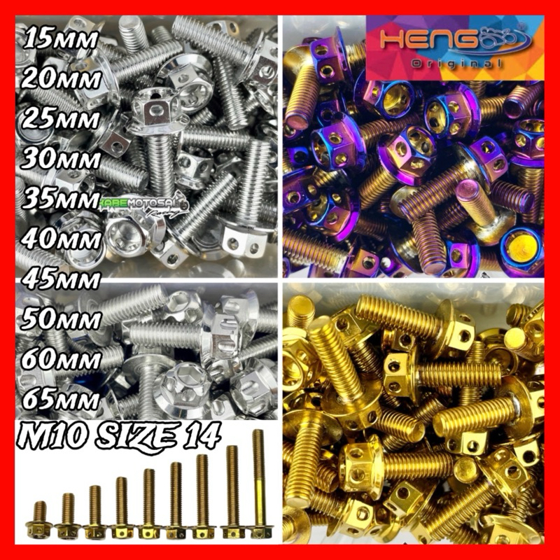 🏁 (1 BIJI) SKRU M10 SAIZ 14 thread 10mm TITANIUM GOLD CHROME 🏁 ORIGINAL ...