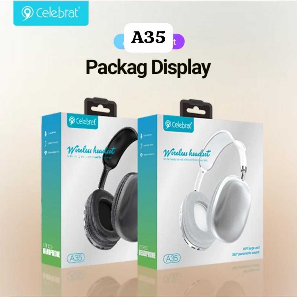 ORIGINALY Celebrat A35 Wireless Bluetooth Big Headset ( BLACK AND WHITE ...