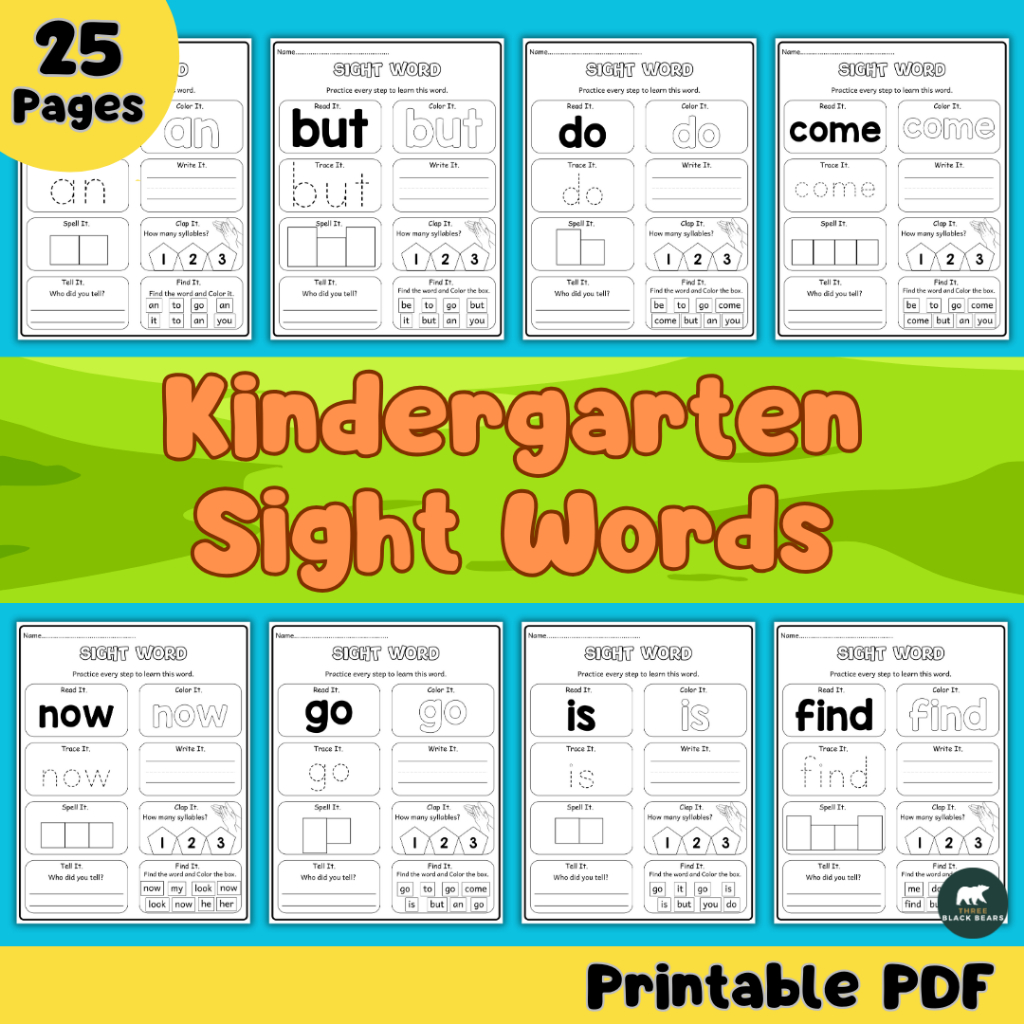 Printable Kindergarten Sight Word Worksheets [PDF] | 25 Essential, High ...