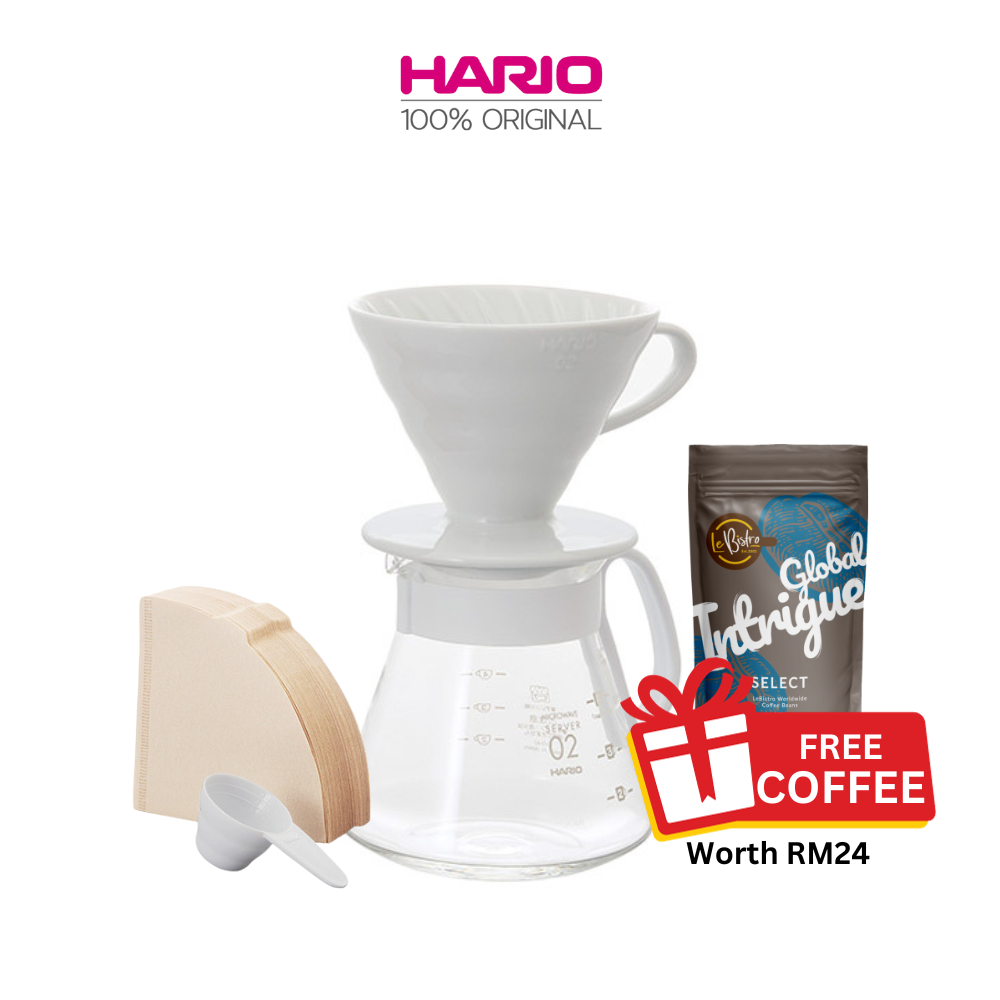 HARIO V60 Ceramic Dripper 02 Set, White (for 1-4 cups) | Shopee Malaysia