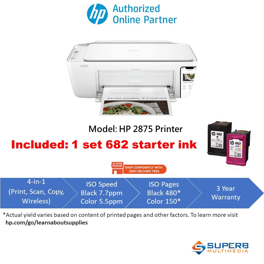 HP DeskJet Ink Advantage 2875 All-in-One Printer (588J7B) - Print/Scan ...