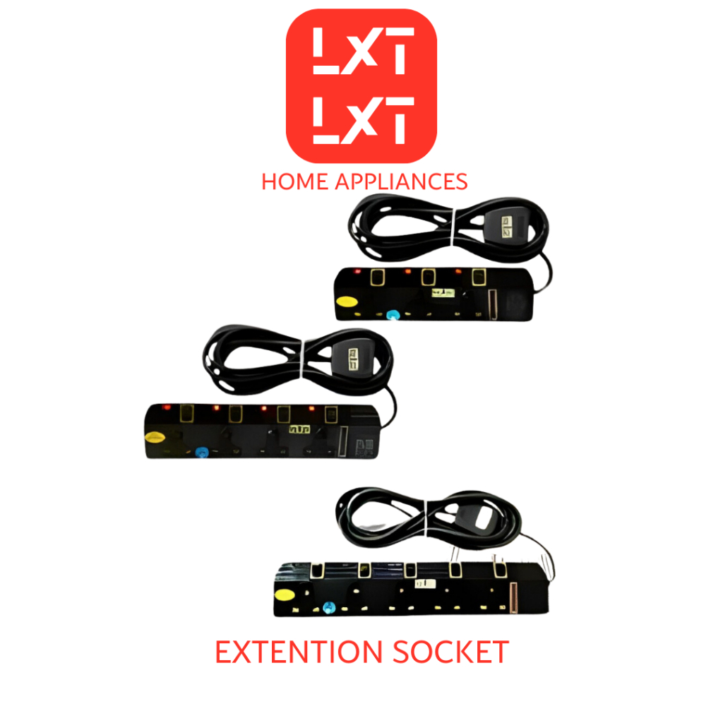 [sirim] 5 Meter Black Gim 3 4 5 Way Surge Protector Sleek Black Portable Extension Trailing