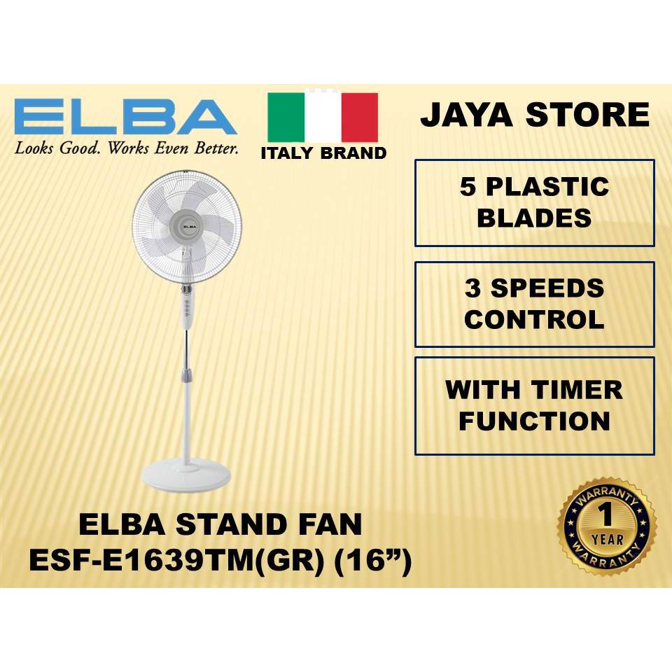 ELBA 16" Stand Fan Kipas Berdiri | 3 Speeds & 5 Blades | ESF-E1639TM(GR ...