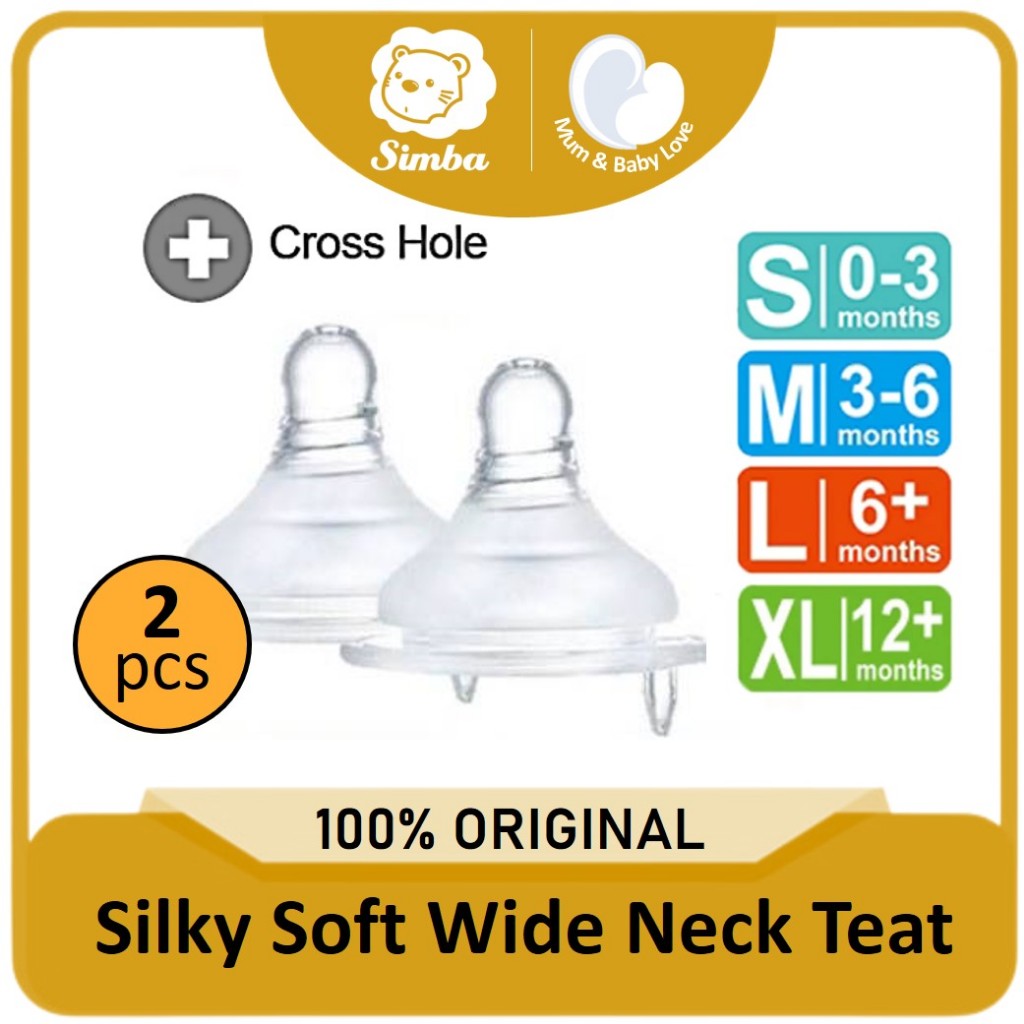 Simba Wide Neck Bottle Nipple/ Teat 2pcs (Cross Hole) Silky Soft Anti ...