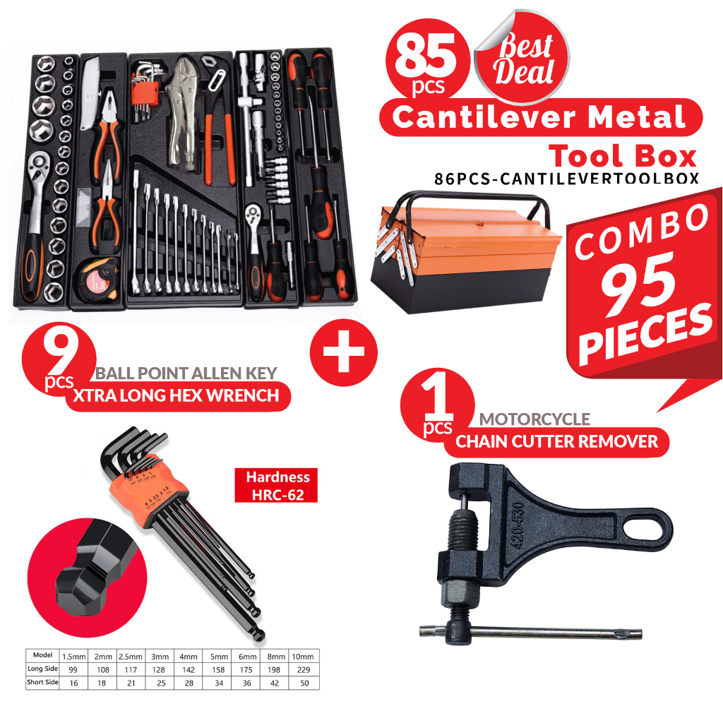 85Pcs Heavy Duty Cantilever Metal Tool Box Set Ratchet Set Spanner Set ...