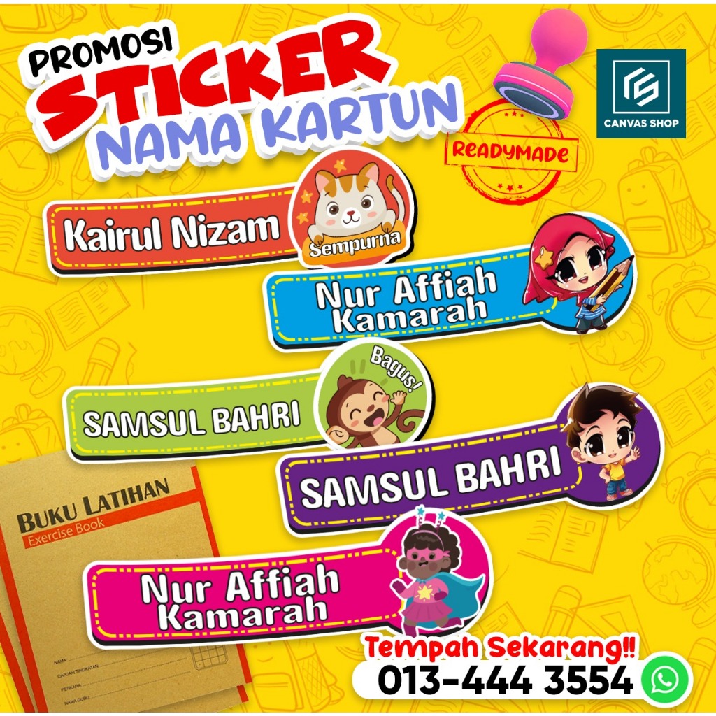 STICKER NAMA KARTUN COMEL PELBAGAI GUNA | Shopee Malaysia