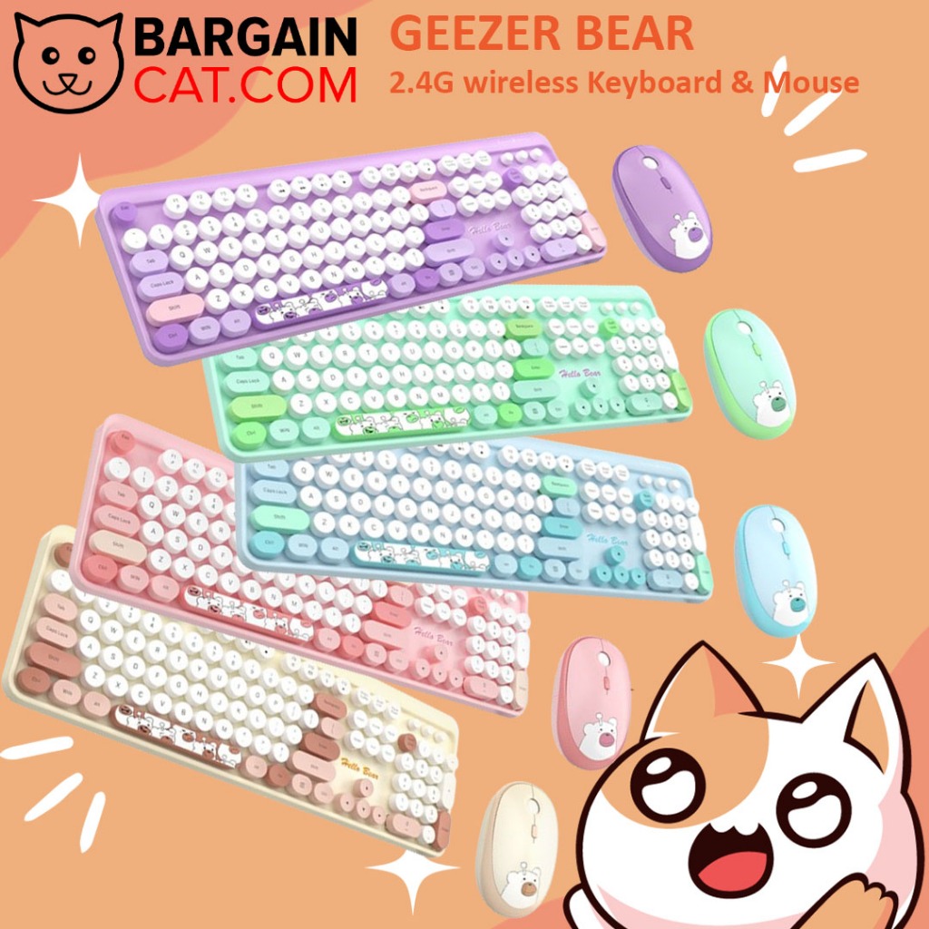 Geezer Hello Bear Cute Round Keycap Sweet Candy 2 4g Wireless Motian 888 Colorful Keyboard