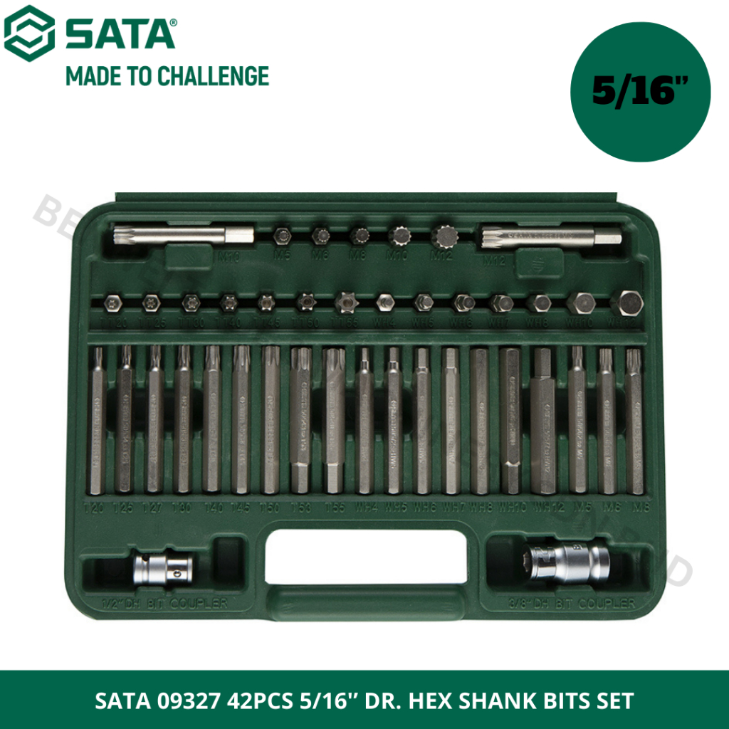 SATA 09327 42PCS 5/16'’ DR. HEX SHANK BITS SET / ALLEN KEY / BITS ...