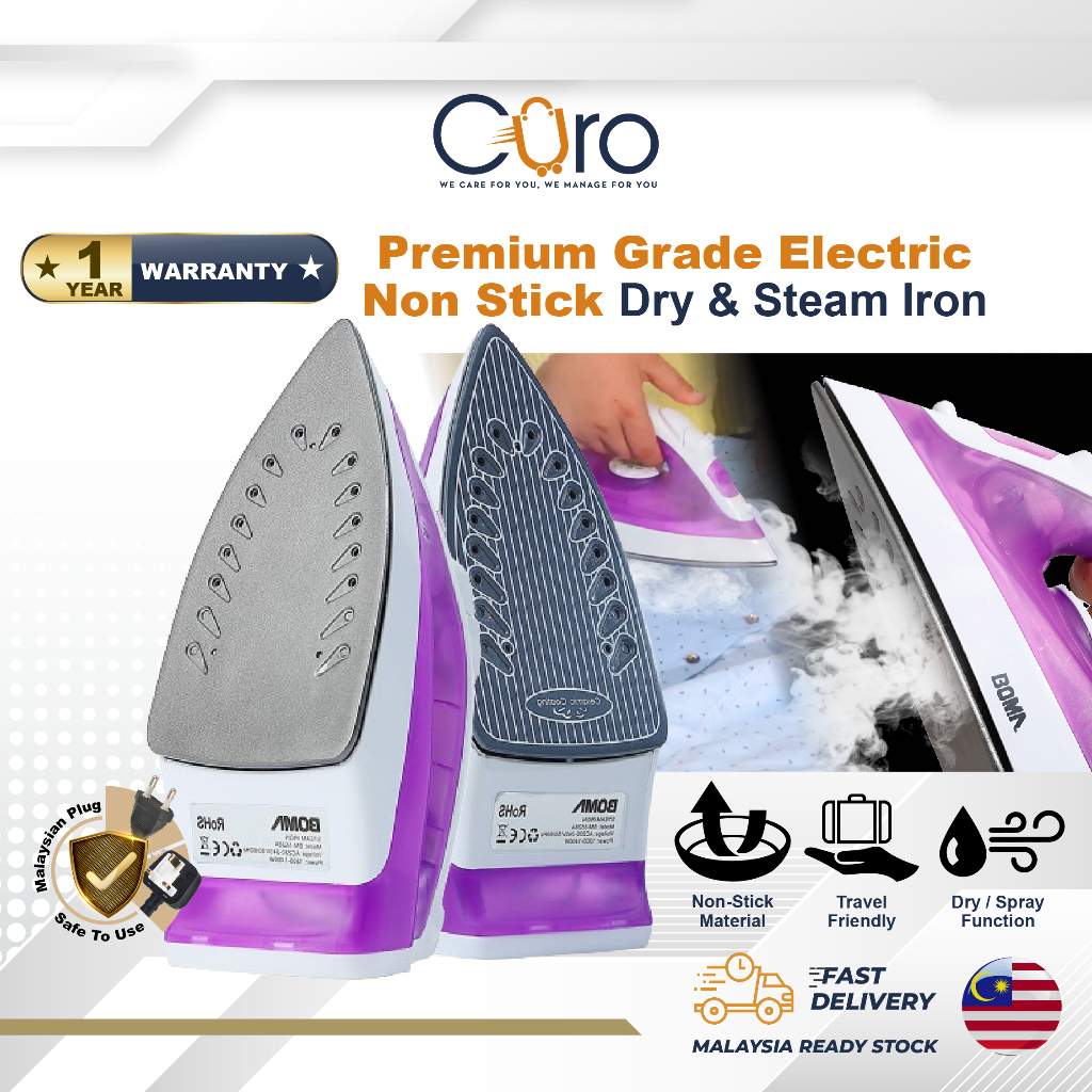 CURO Premium Grade 1400W Electric Non Stick Dry & Steam Iron ...