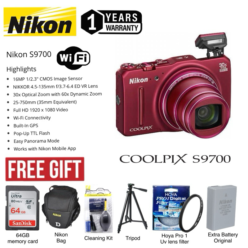 NIKON COOLPIX S9700 WIFI SUPER ZOOM SEMI PRO CAMERA 30X VR ZOOM 25 ...