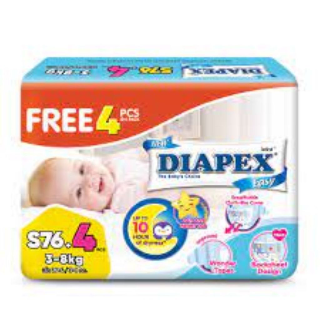 Diapex Easy Tape Baby Diapers - S76+4, M66+4, L56+4, XL46+4, XXL36+4 ...