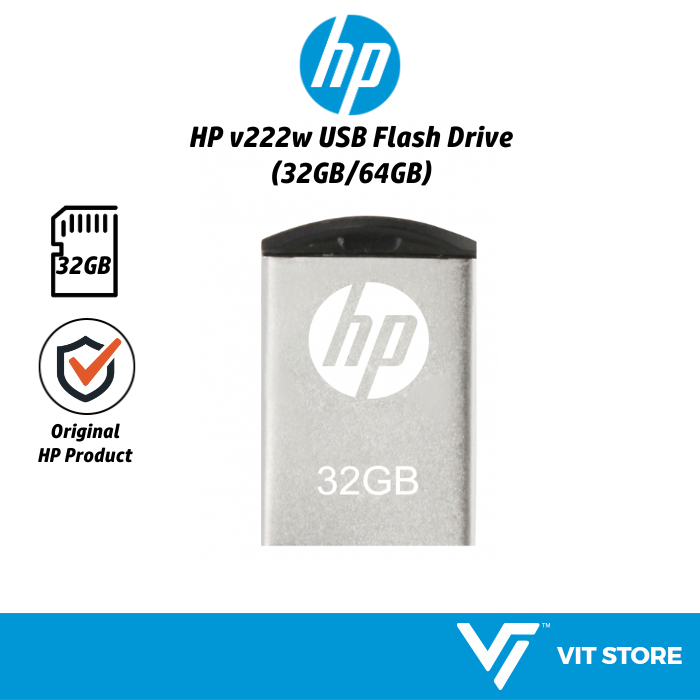 Pemacu Denyar USB 2.0 HP v222w (32GB/64GB) Logam Berkilat Selesai USB 2 ...