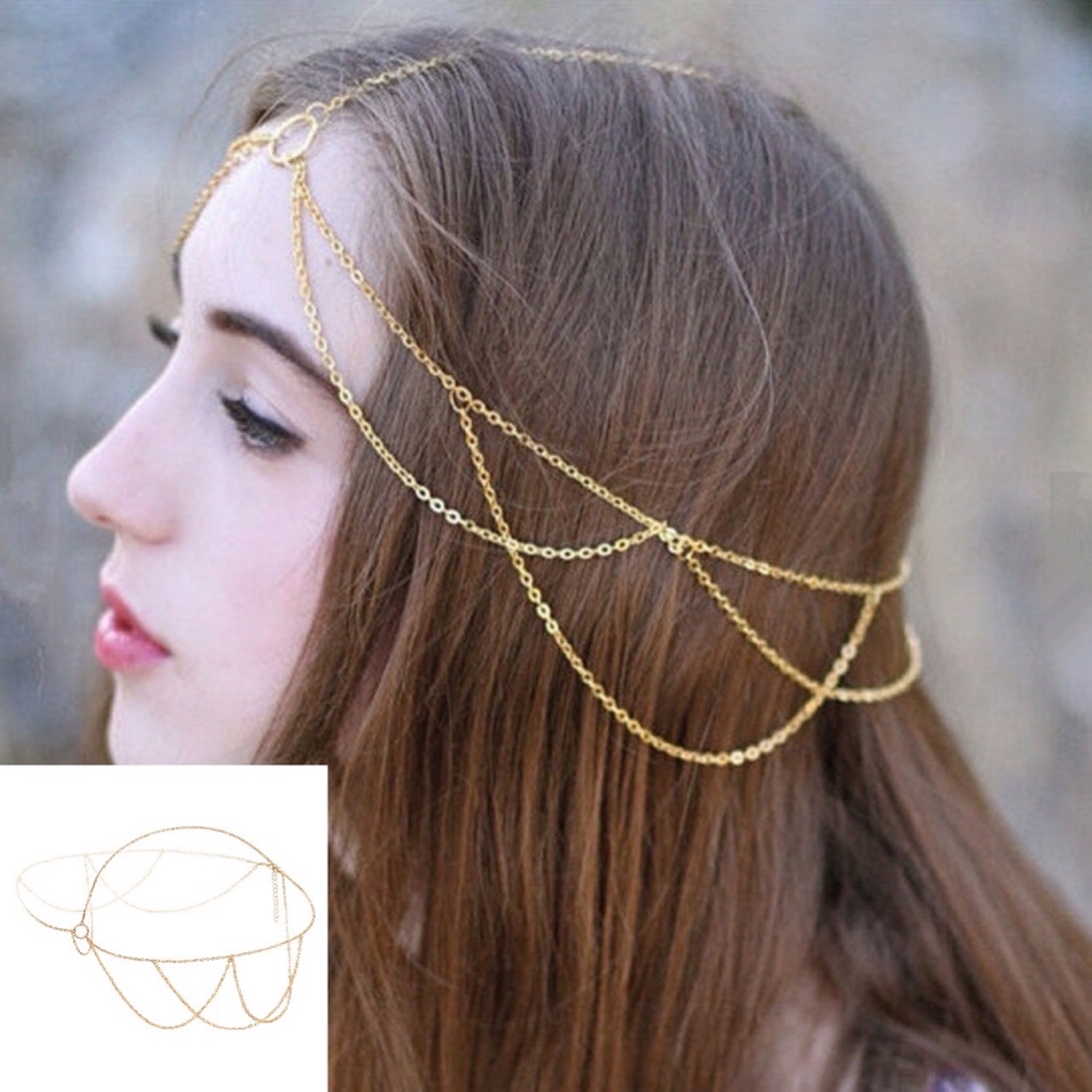 Arabian HeadChain Bollywood Bohemian Crystal Fringed Forehead Chain ...