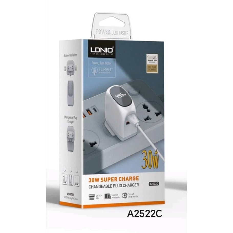 LDNIO A2522C 30W Super Charge PD QC3.0 UK Plug Charger Digital Display ...