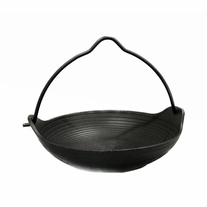 Old-Fashioned Thick Cast Iron Wok Hanging Handle Dry Stew Pot Japanese ...