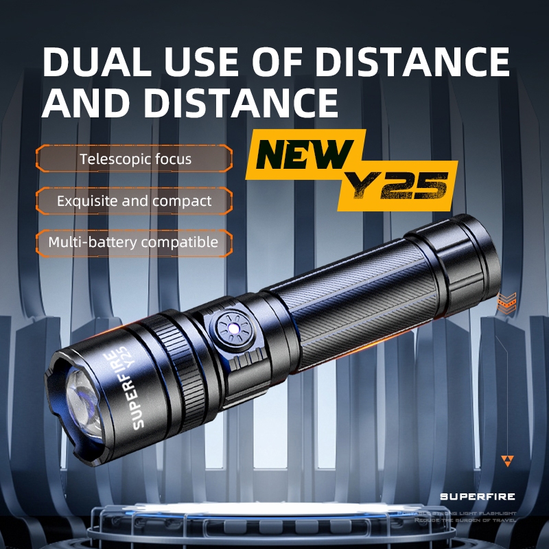 Superfire Y25 Lampu Suluh Jarak Juah Rechargeable Torchlight Telescopic Zoomable 4 Light Modes ...