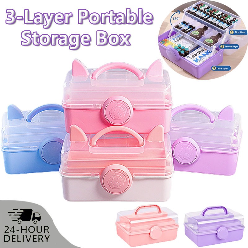 Multipurpose Tool Box 3-Layer Storage Box Folding Tool Stationery Art ...