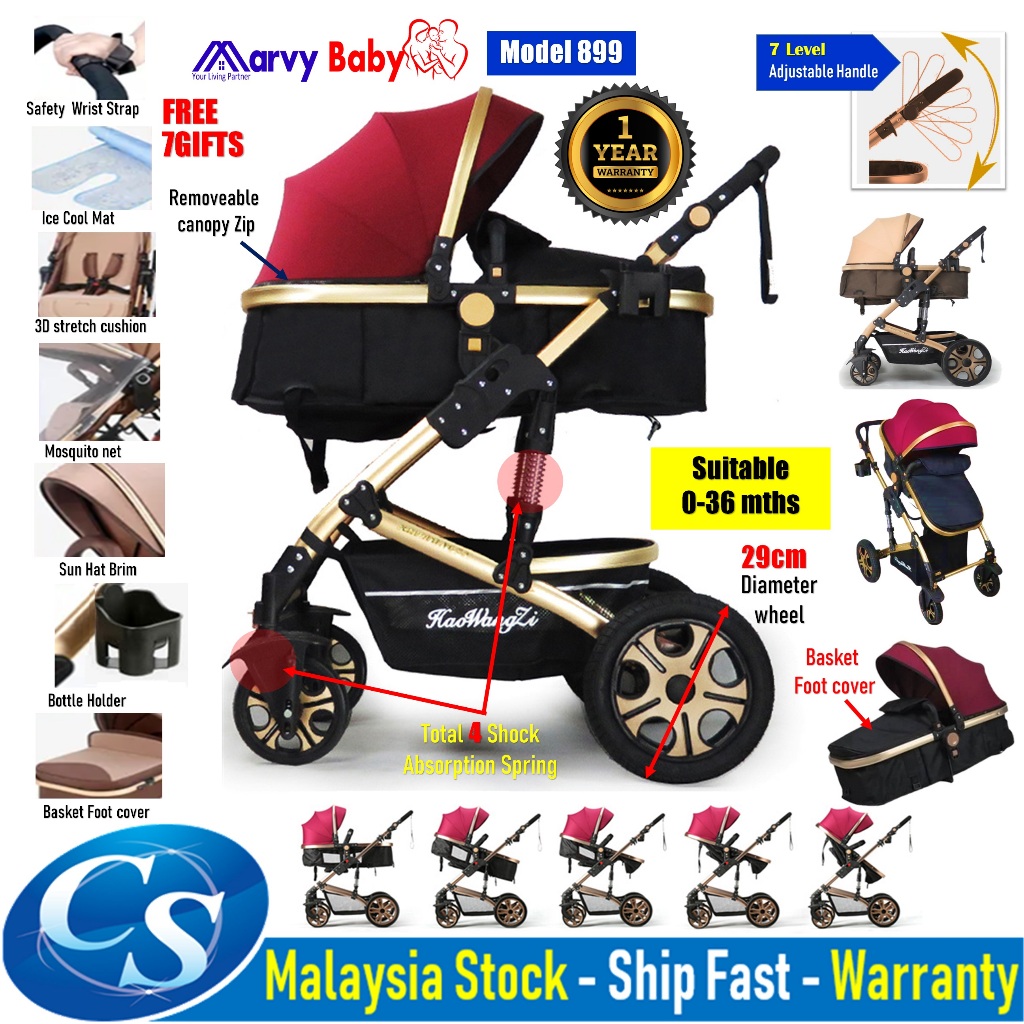2 Way Foldable Baby Stroller Newborn & Toddler High View Removable Crib ...