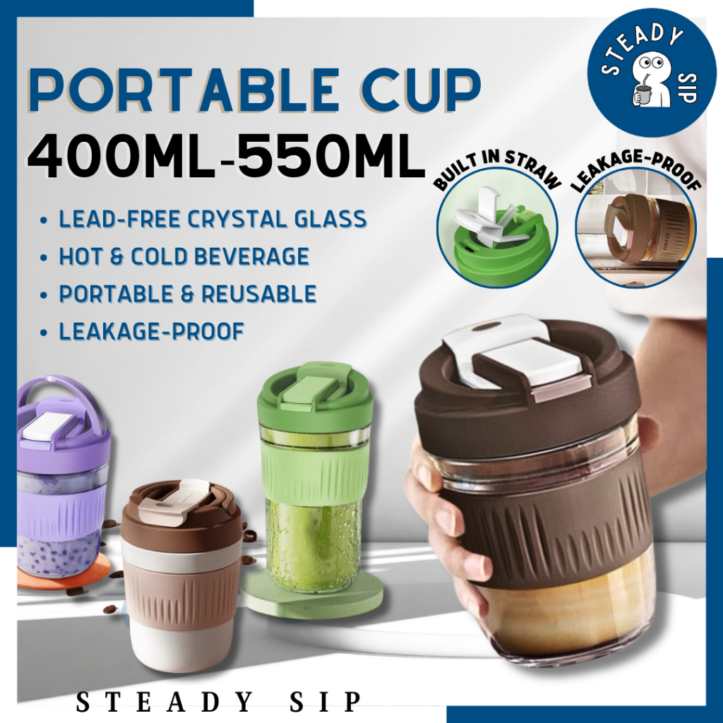 SteadySip Glass Cup with Lid Tumblr Straw Tumbler Cup Coffee Cup Lid ...