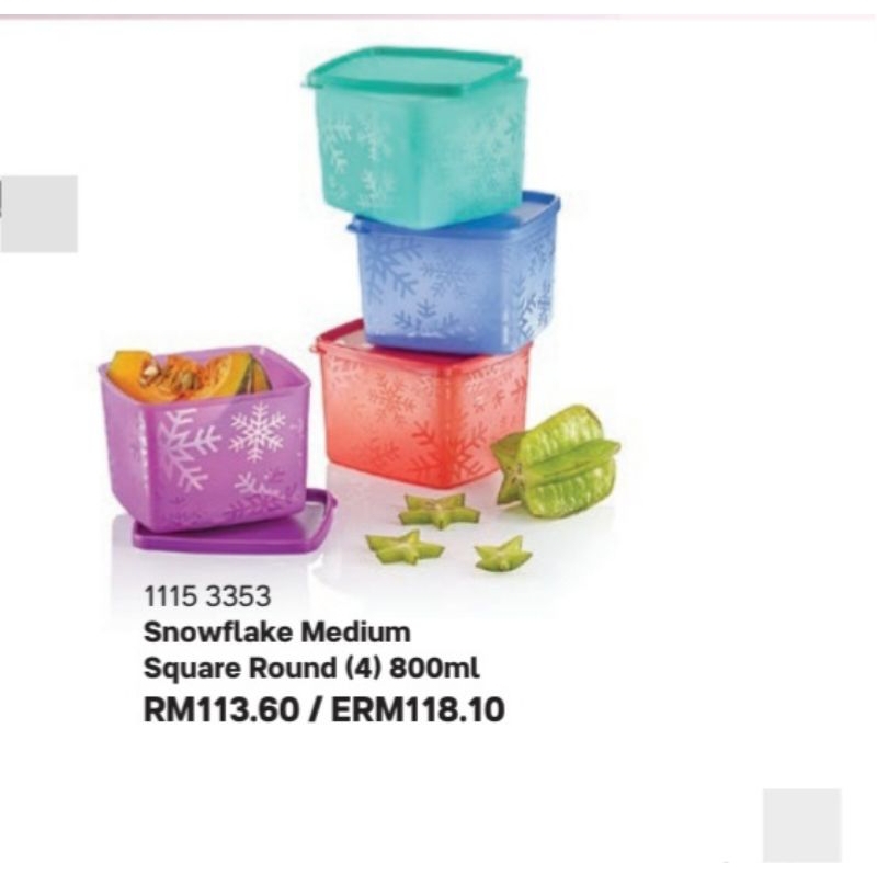 Tupperware Snowflake Medium Square Round (1) 800ML | Shopee Malaysia