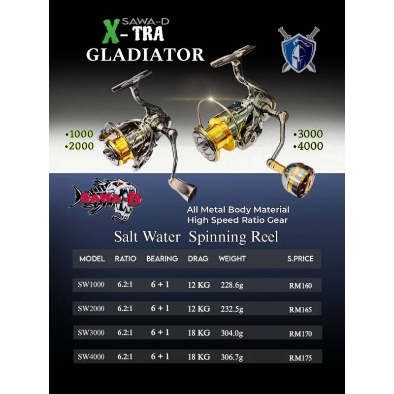 Reel Sawa-D XTRA GLADIATOR Spinning (Salt Water)🔥NEW🔥READY STOCK🔥 ...