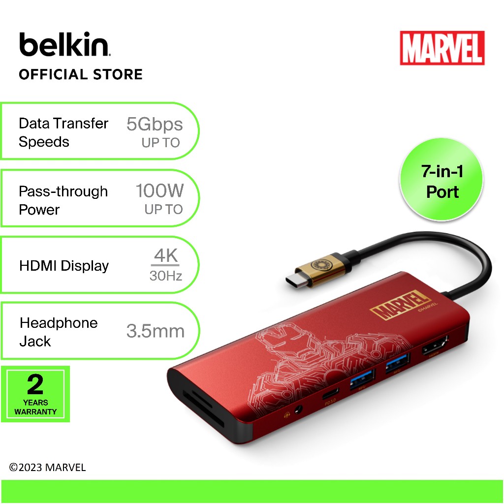 Belkin AVC009qcBG-DY Marvel Ironman Series Connect USB-C 7-in-1 ...