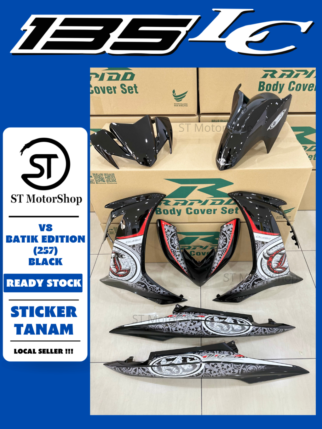 YAMAHA Lc135 V8 Batik Edition (257) Black White Red Blue Silver RAPIDO ...