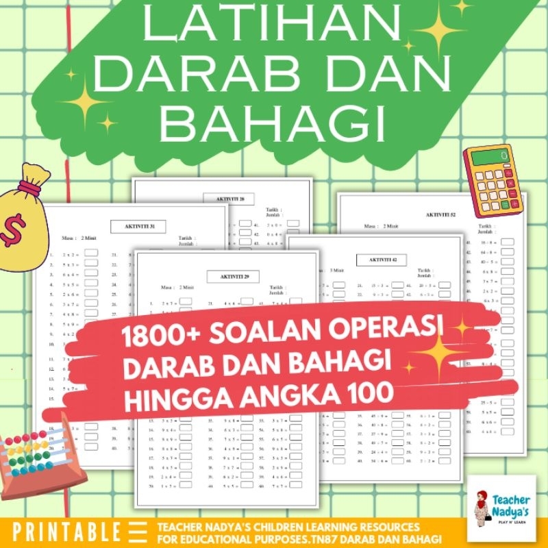 [ PRINTABLE / PDF ] Latihan Darab dan Bahagi 2 digit Matematik | TN87 ...
