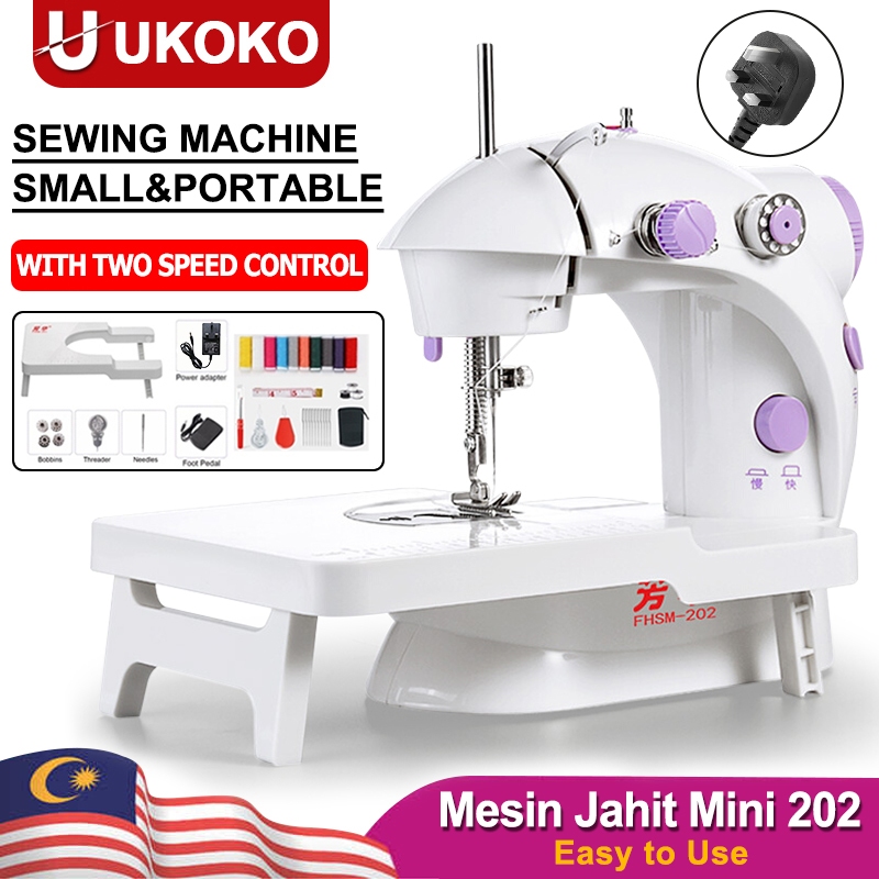 Portable Mini Sewing Machine SM-202 Double Speed Automatic Thread with Extension Board/ Mesin ...