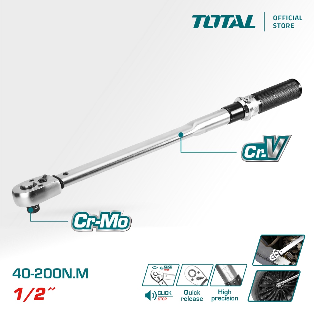 TOTAL Adjustable Torque Wrench (1/2″/40-200Nm/500mm) THPTW200N2 ...