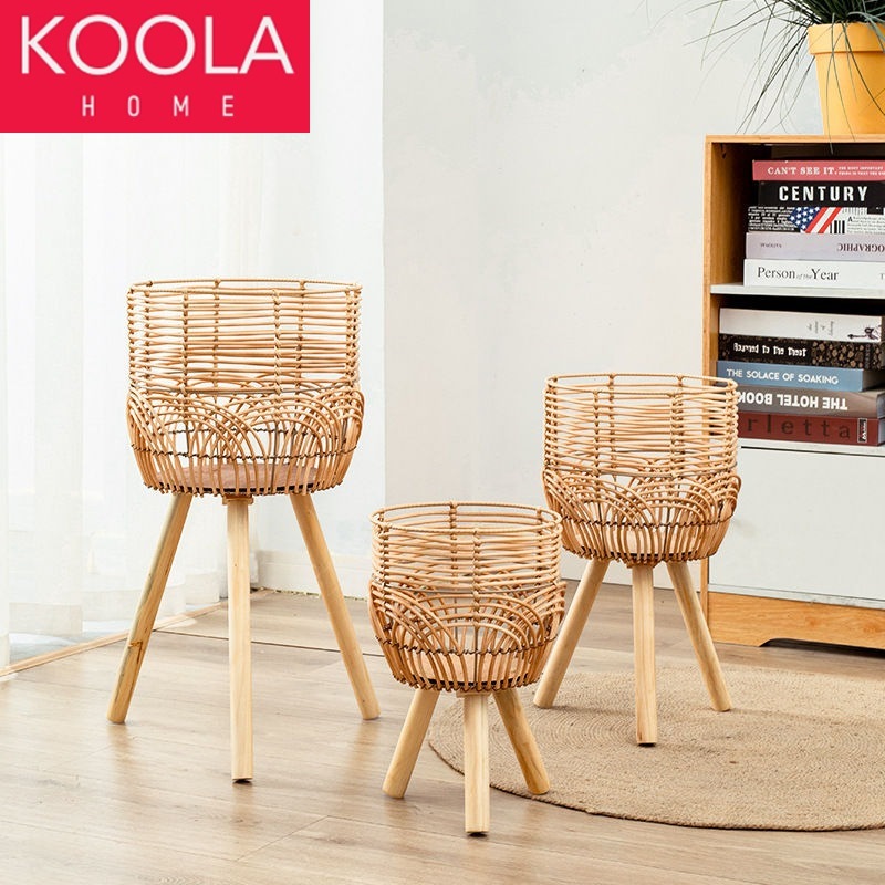 KOOLA Woven Flower Pot Stands Pasu Bunga Tenunan Kaki Rotan Deko Rumah ...