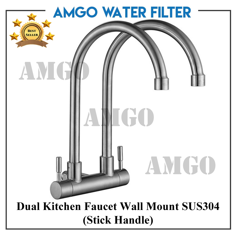 AMGO Double Faucet SUS304 Stainless Steel Dual Faucet Kitchen Sink Tap ...