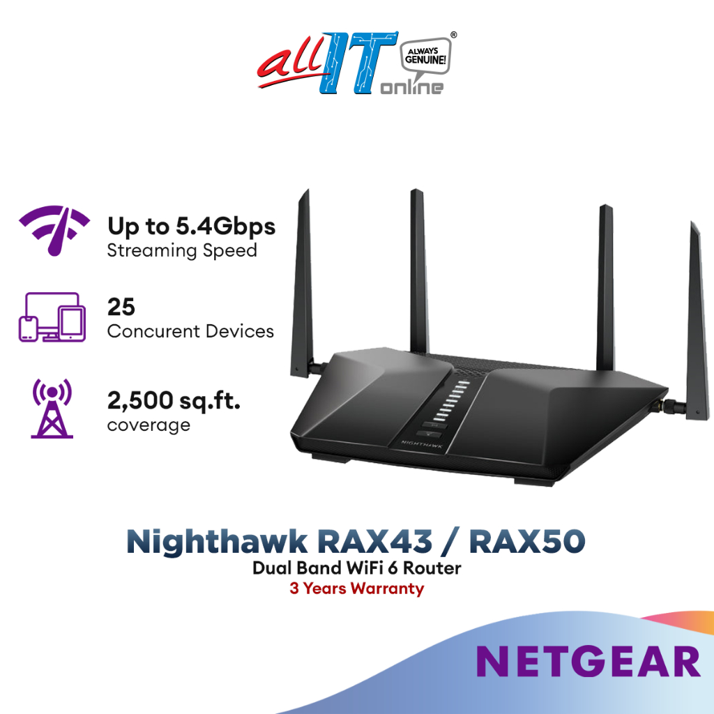 Netgear Nighthawk RAX43 AX4200 WiFi 6 Router with NETGEAR Armor & SPC ...