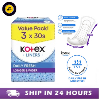 Kotex Panty Liners Longer & Wider Unscented (30 pcs x 3 Packs) | Shopee ...