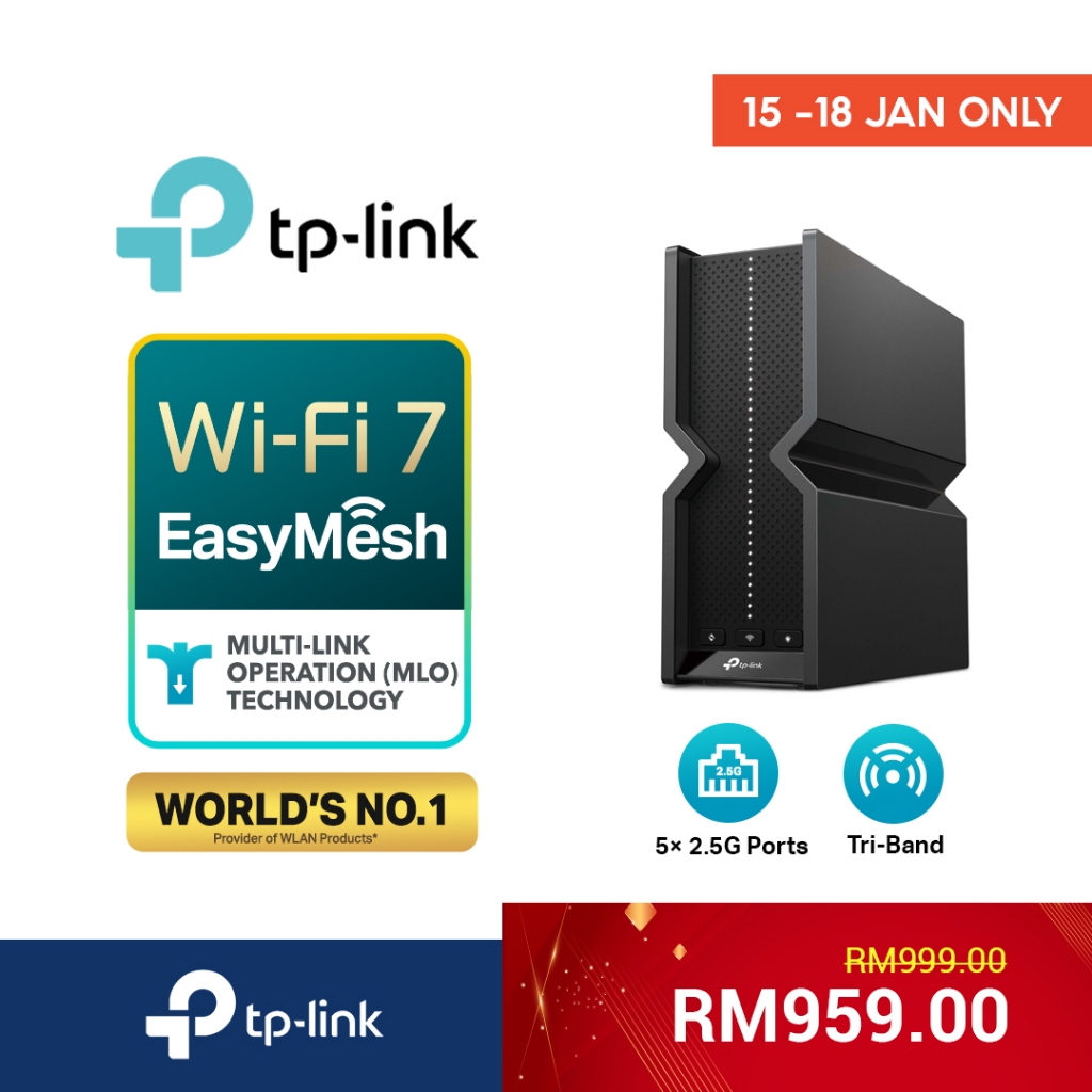 TP-Link Archer BE550 WiFi 7 BE9300 Tri-Band 5x 2.5G Ports Router with ...