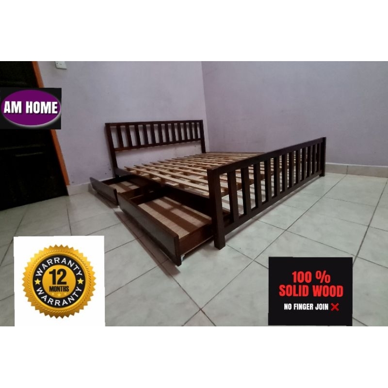 Katil Single King Queen, Solid Wood Bedframe Single, Queen, King, Katil ...