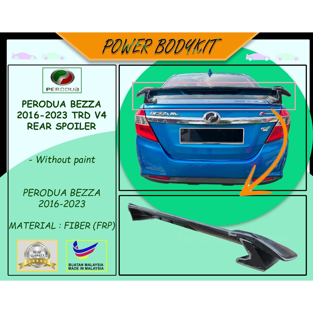 Perodua Bezza 2016-2024 TRD V4 Rear Spoiler (No LED Brake Lamp) 2016 ...
