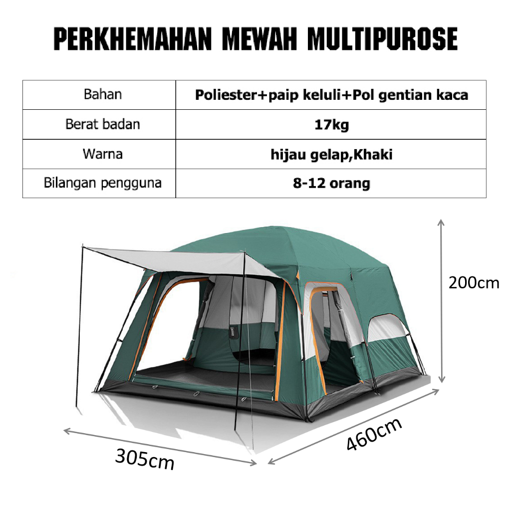 Khemah Camping 9-12orang khemah besar Khemah 8 orang Khemah Terowong ...