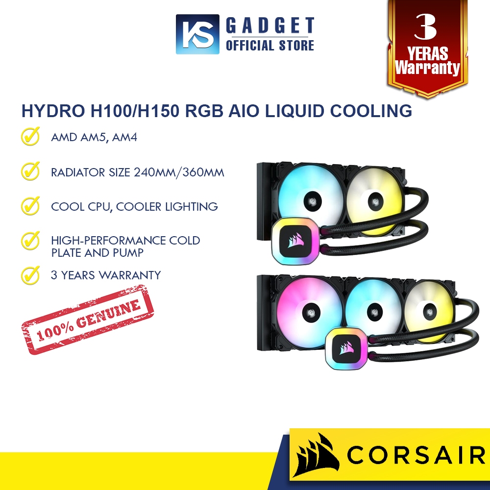 CORSAIR H55/H100/H150 RGB AIO 120/240/360 LIQUID CPU COOLER (3 YEAR ...