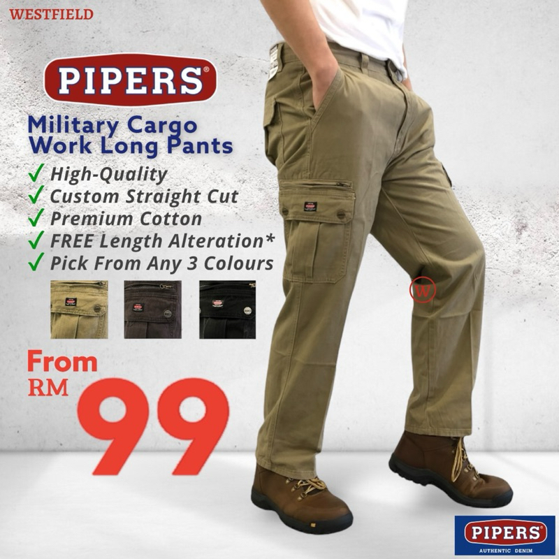 🔥New Arrivals🔥 Pipers Men’s Straight Cut Military Cargo Work Long Pants ...
