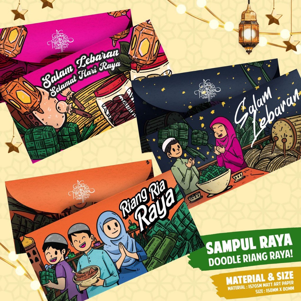 [READY STOCK 2025] 1 PACK 5 PCS ! SAMPUL RAYA DOODLE ! HASIL LUKISAN ...