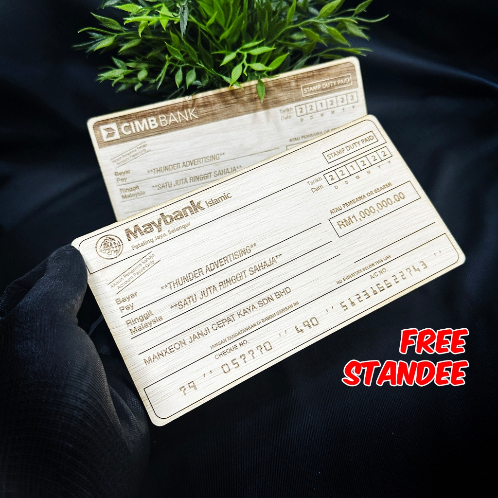 Mock Up Cheque, Cek Hantaran / Ukiran Laser Wood Engrave Replika Cheque ...